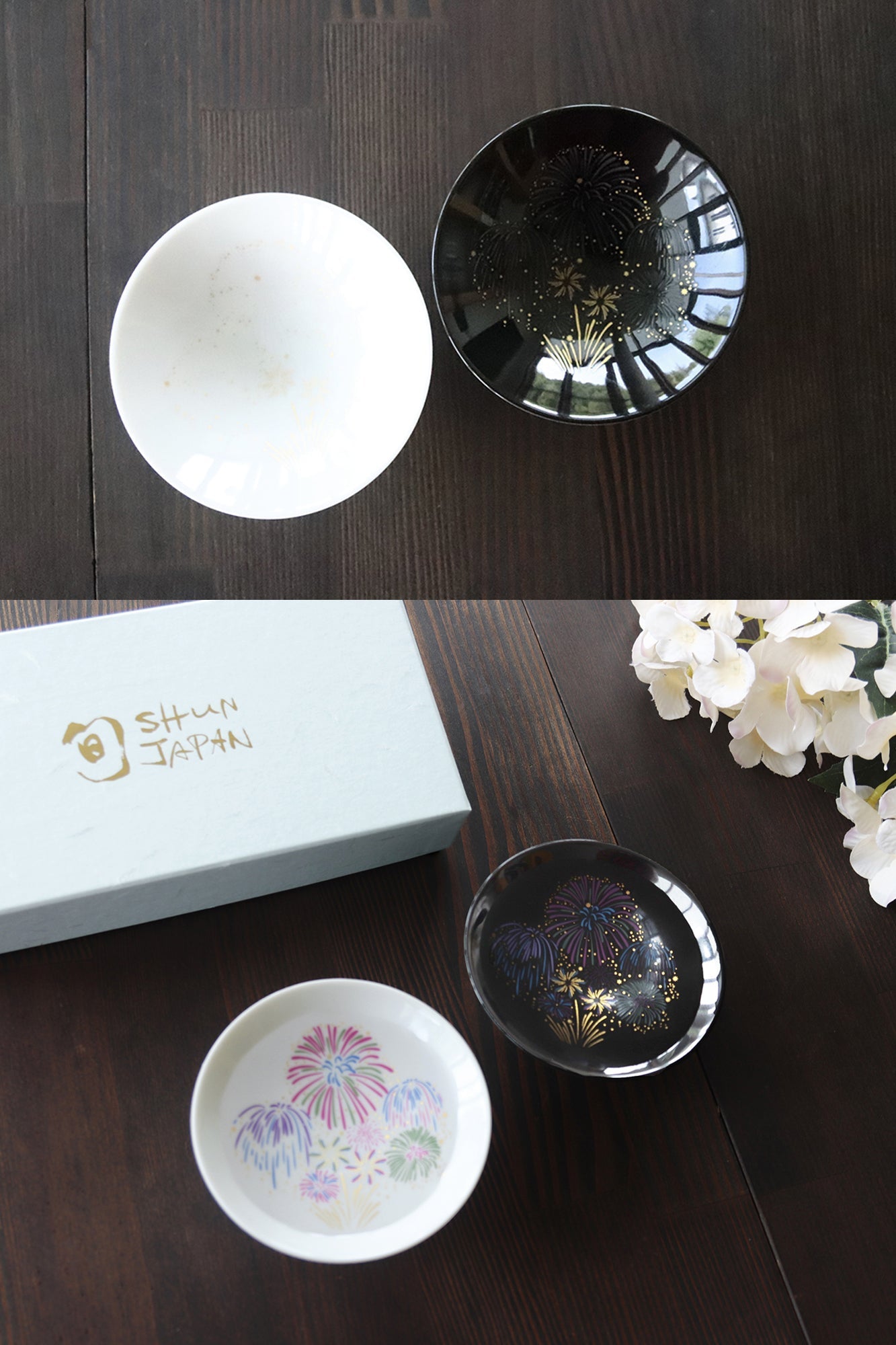 Color Chenging Sake Cup "Hanabi" pair set White&Black (Cold) – GC ...
